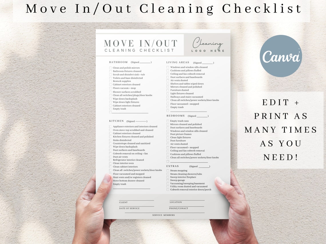 Professional Move In/out Cleaning Checklist, Editable House Moving ...