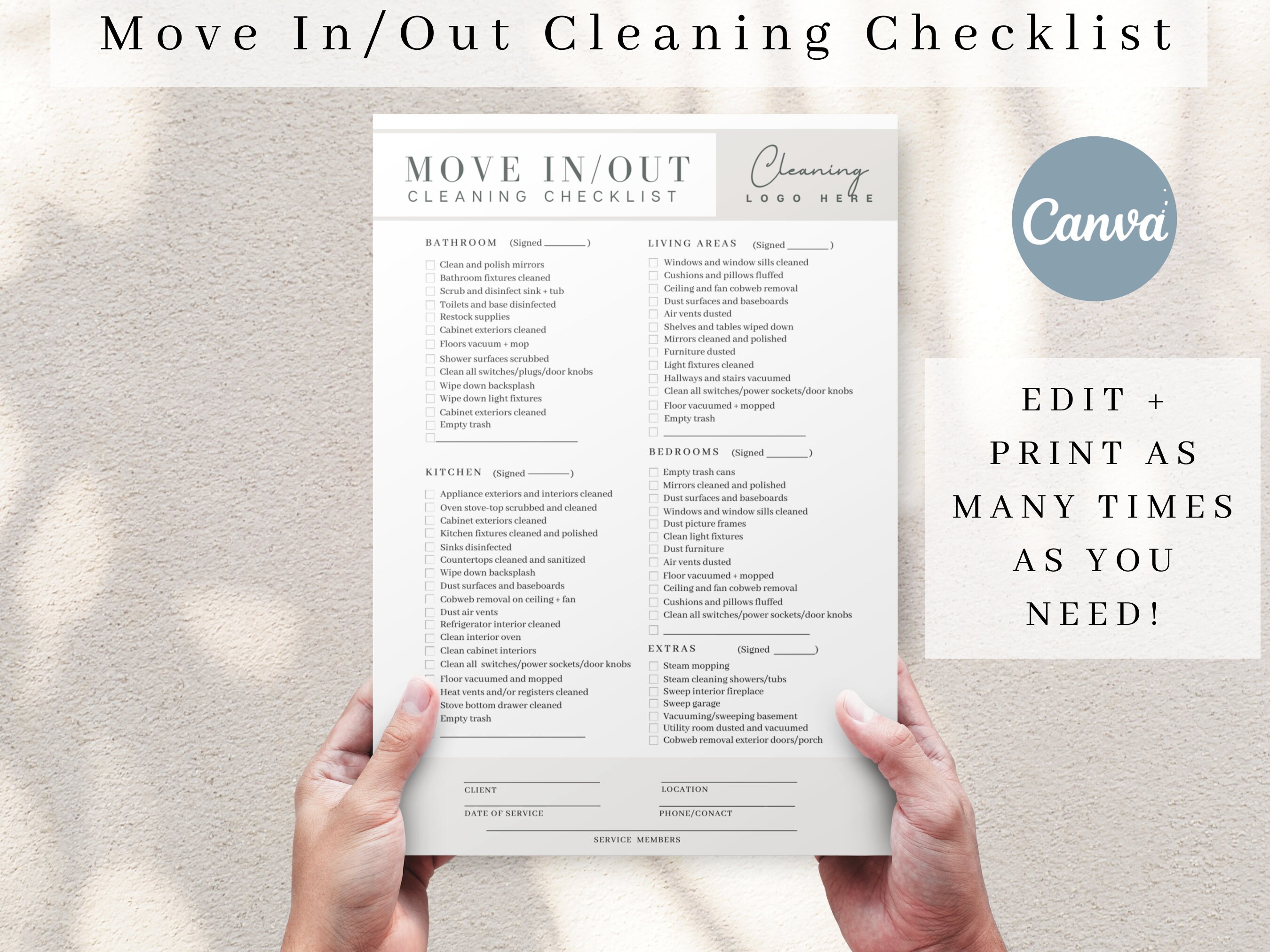 Professional Move In/out Cleaning Checklist, Editable House Moving ...