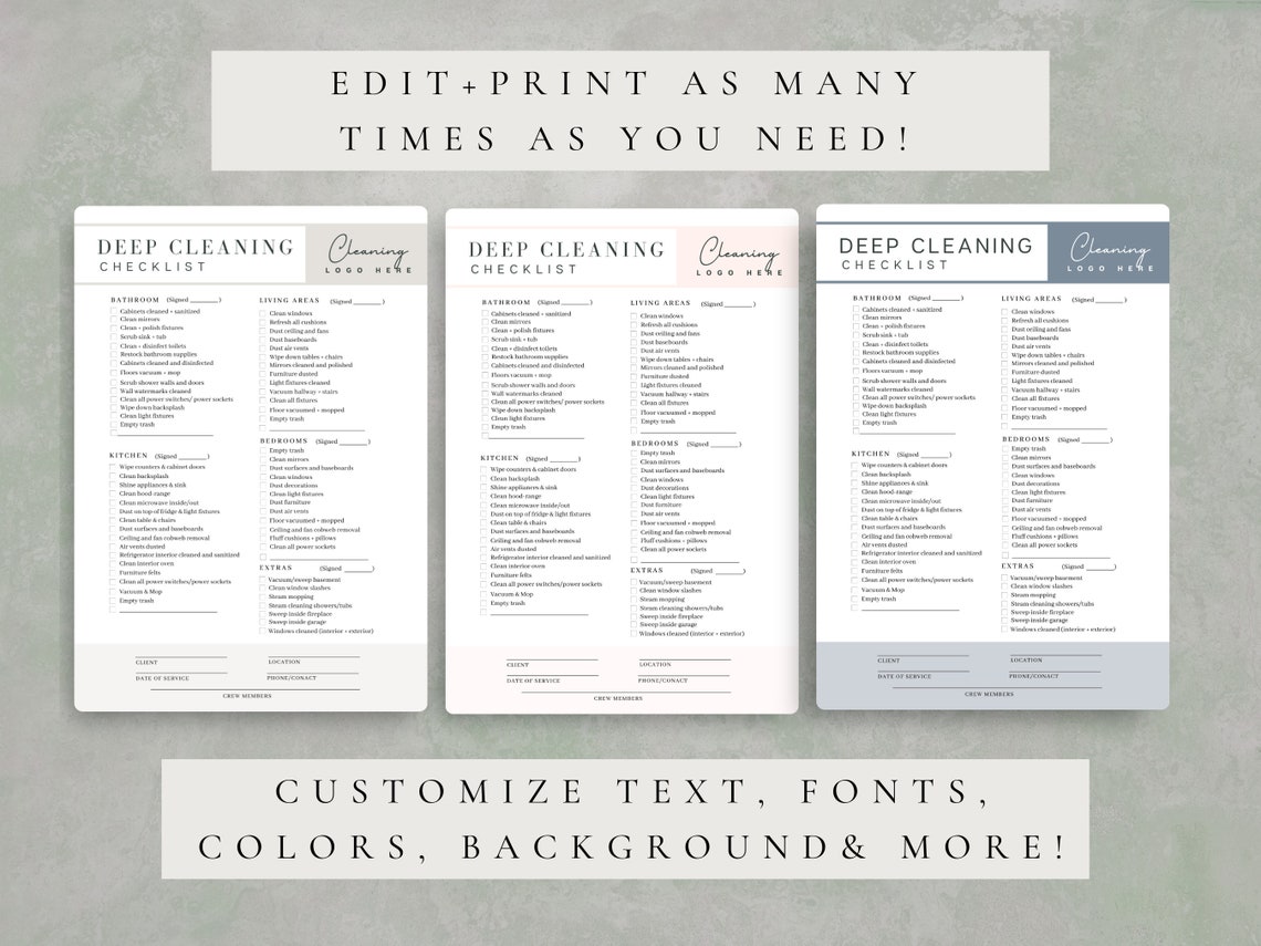 Professional Residential Deep Cleaning Checklist, Editable House Deep Cleaning Template, Deep ...