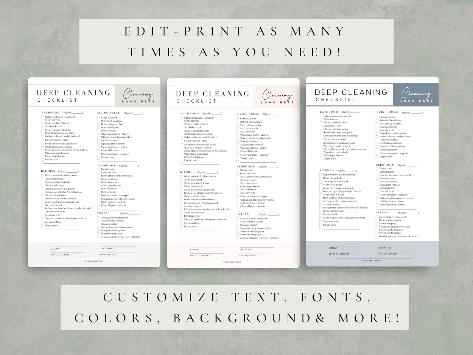 Professional Residential Deep Cleaning Checklist, Editable House Deep ...