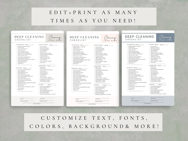 Professional Residential Deep Cleaning Checklist, Editable House Deep ...