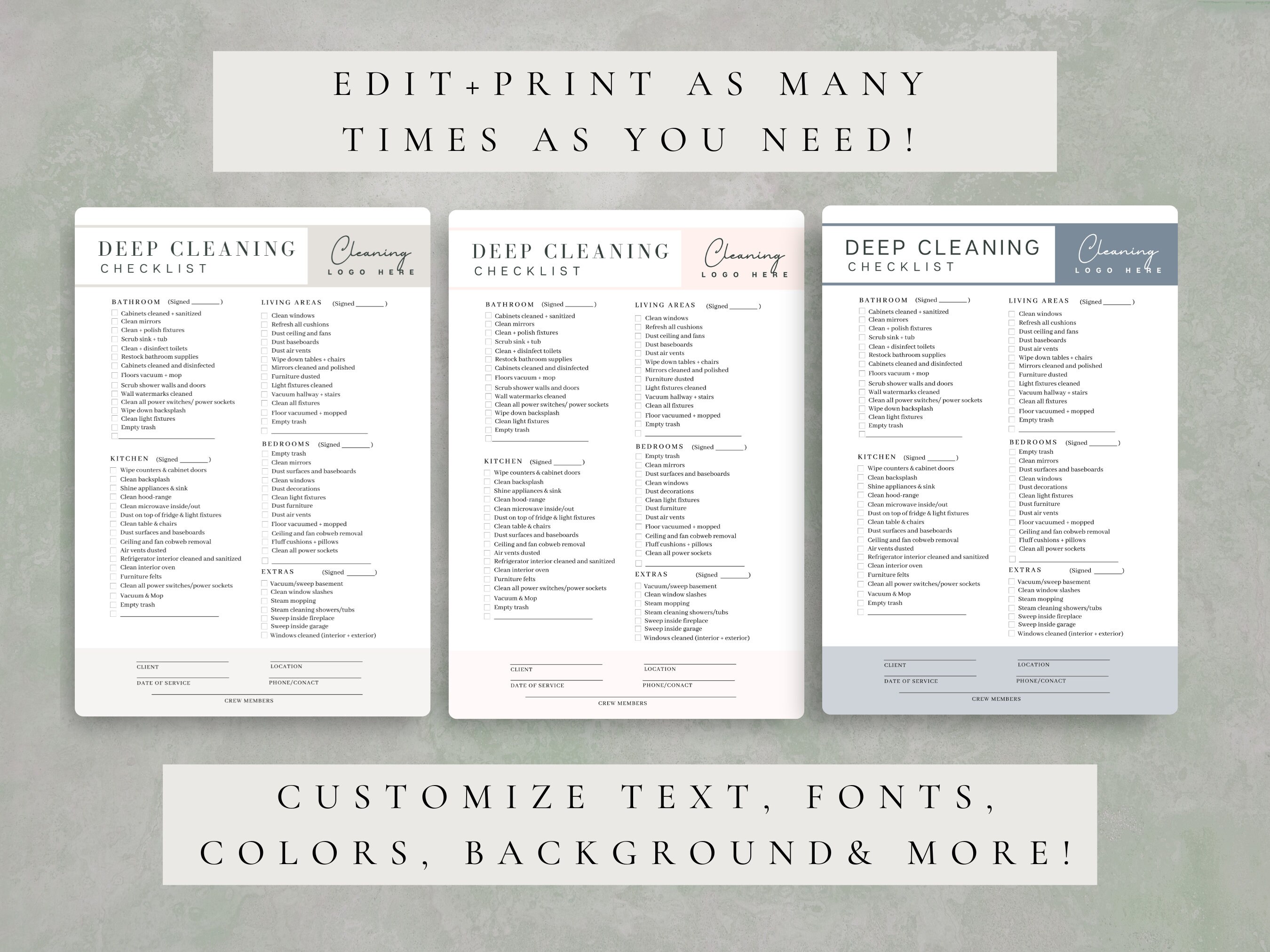 Professional Residential Deep Cleaning Checklist, Editable House Deep ...