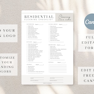 Professional Residential Cleaning Checklist, Editable House Cleaning ...