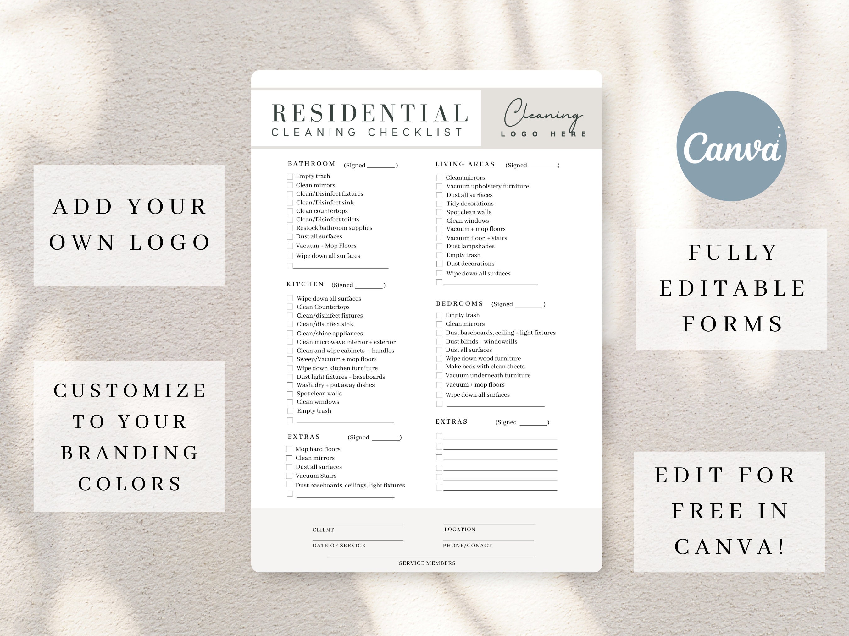 Professional Residential Cleaning Checklist, Editable House Cleaning ...