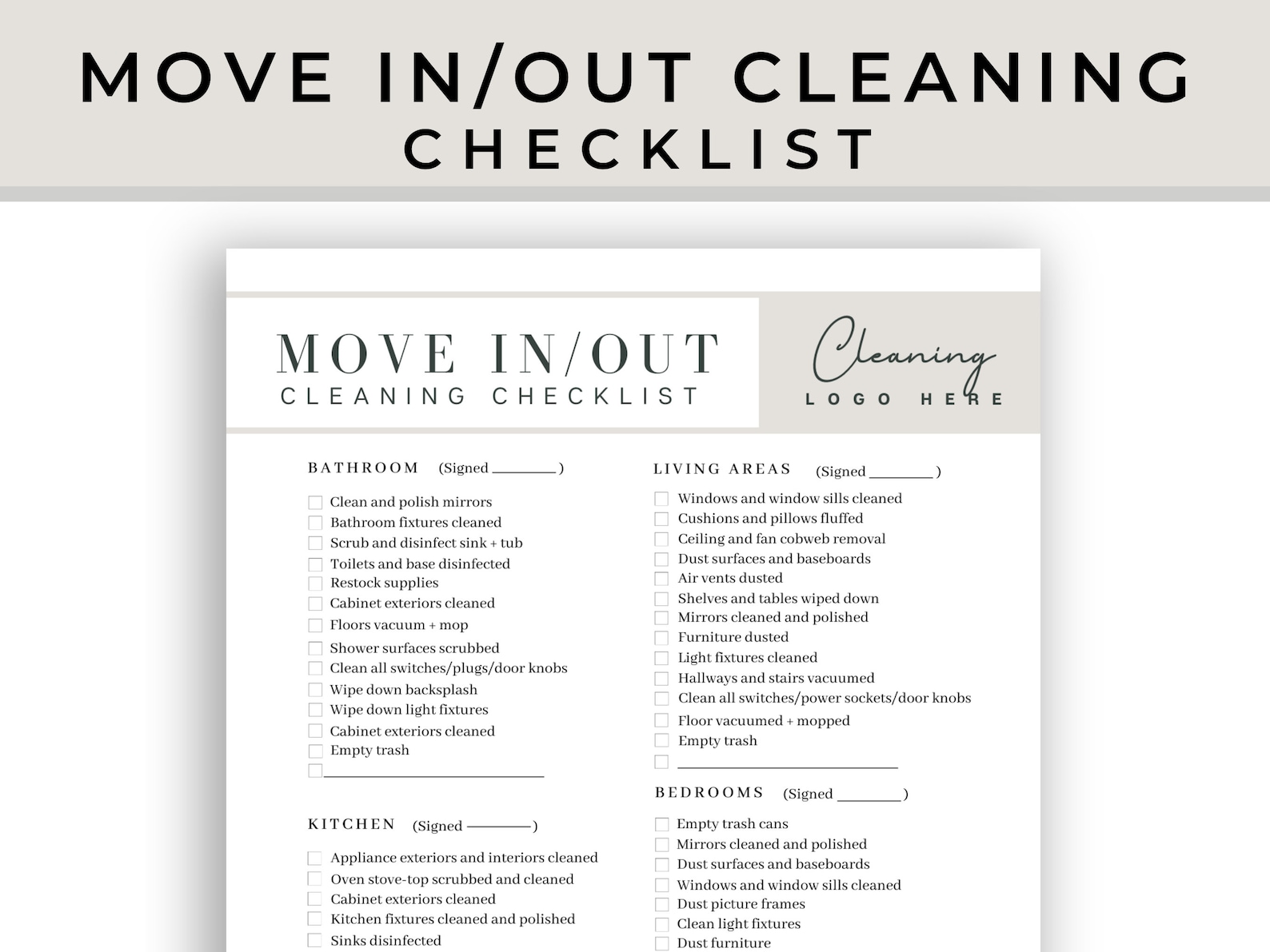 Professional Move In/out Cleaning Checklist, Editable House Moving ...