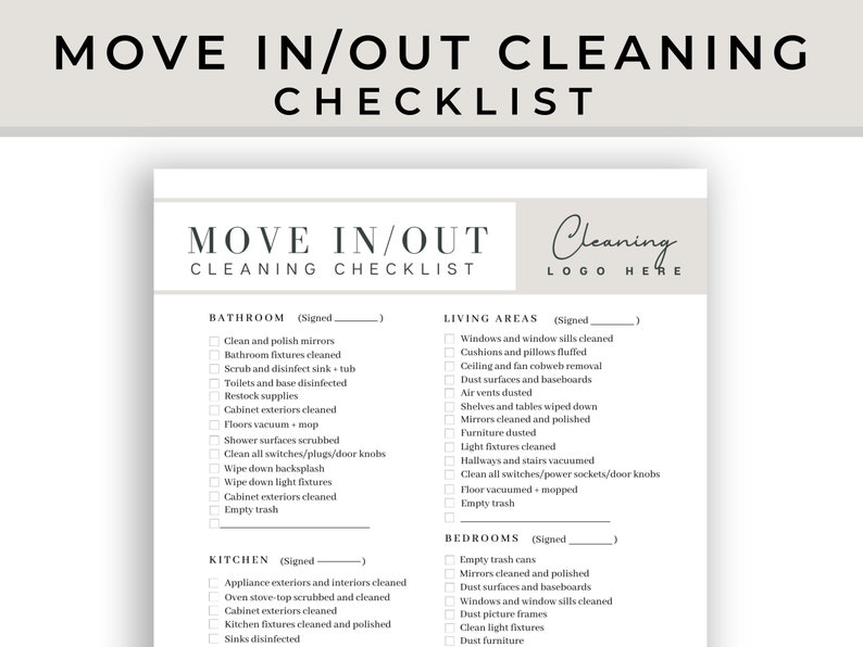 Professional Move In/out Cleaning Checklist, Editable House Moving ...