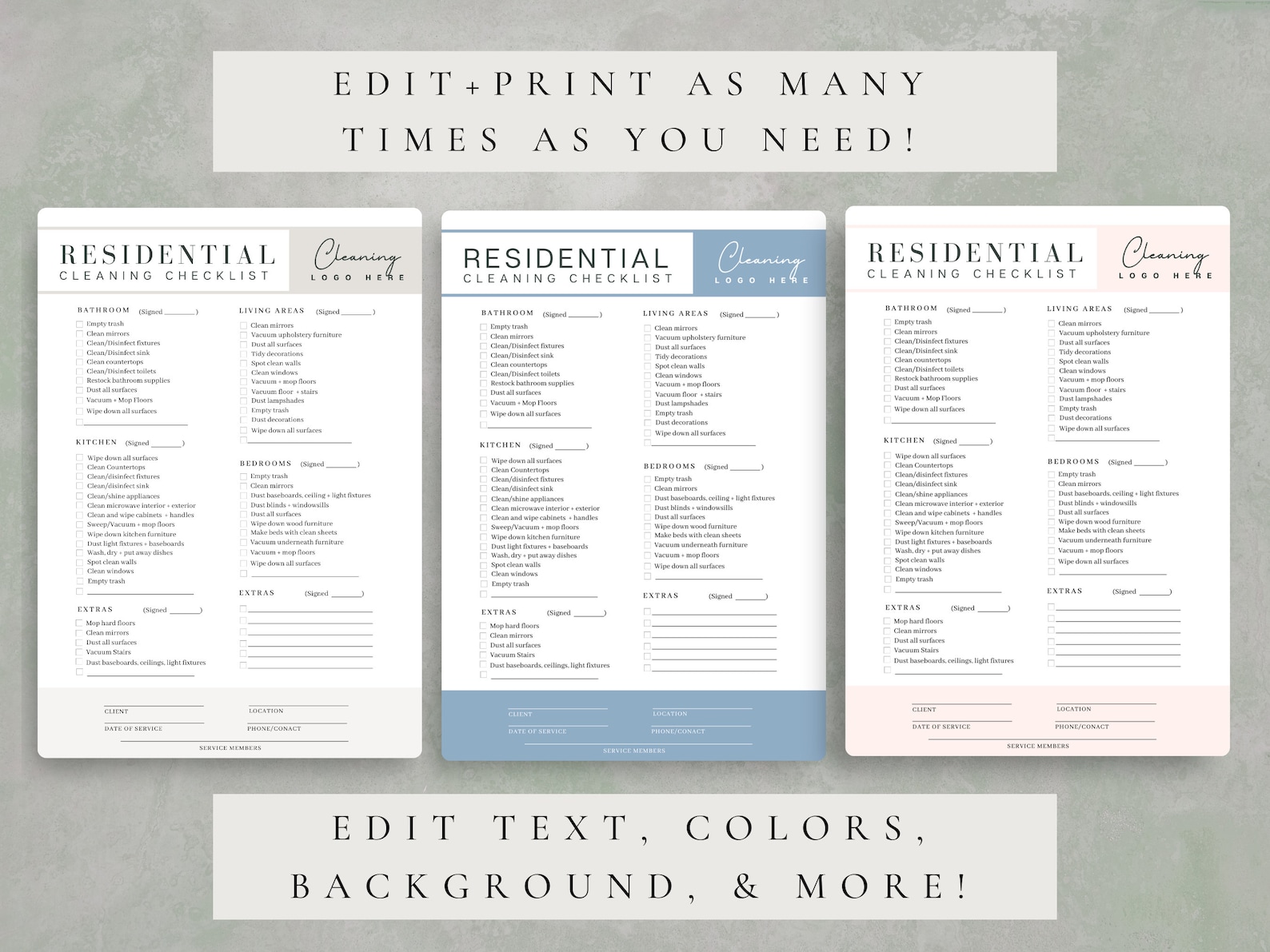 Professional Residential Cleaning Checklist, Editable House Cleaning ...