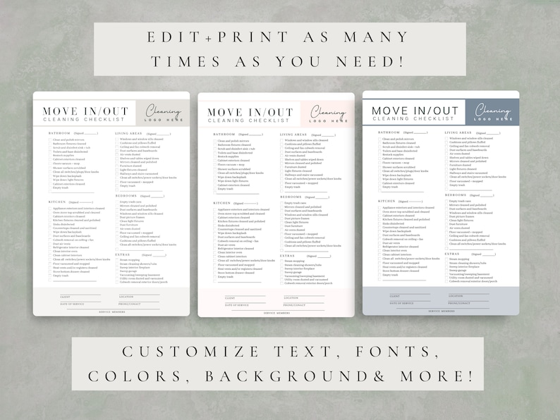 Professional Move In/out Cleaning Checklist, Editable House Moving ...