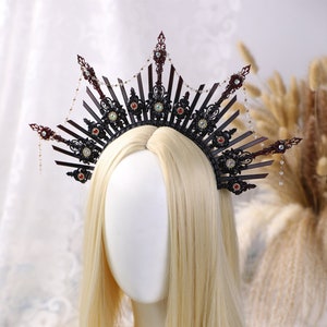 Spiked Halo Crown Witch Black Tiara With Chain,fairy Headpiece,dark ...