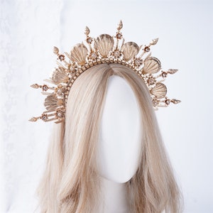 Shell Pearl Halo Crown Gold, Crown for Women, Zip Tie Jewelry, Gold ...