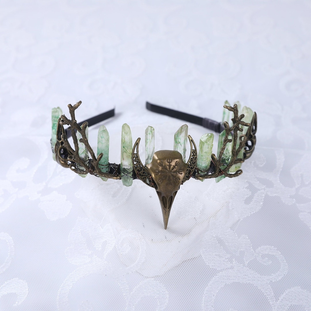 Witch Crow Crystal Moon Vintage Crown,fairy Headband,tiara Natural ...