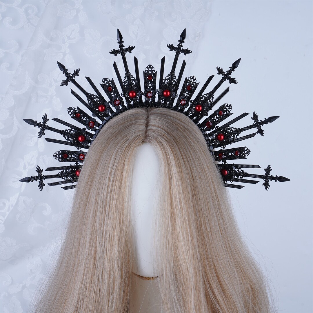 Demon Sword Black Crown, Red Diamond Ren Faire Halo Crown Black Glitter ...