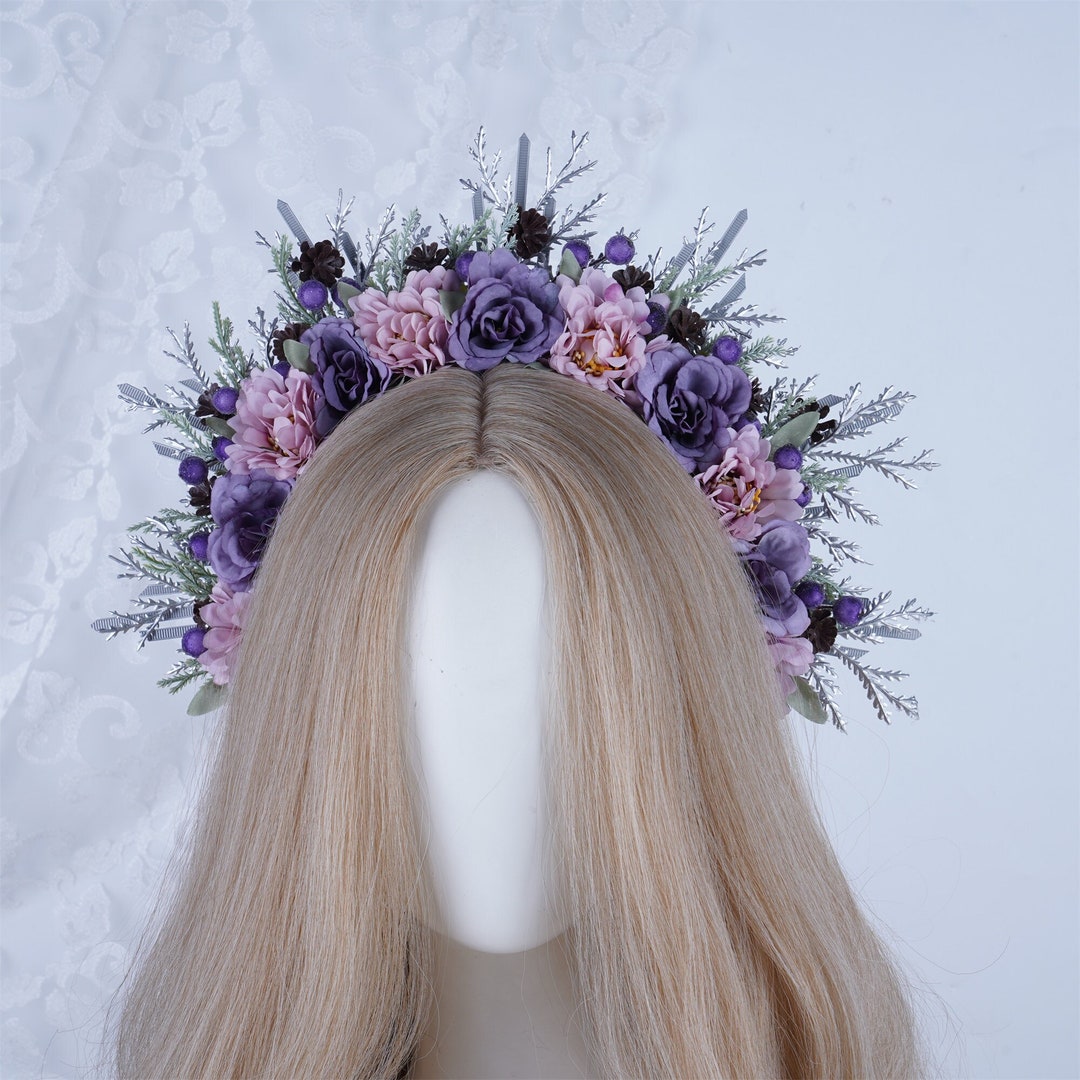 Large Flower Halo Crown, Purple Pink Flower Bridal Headpiece,boho ...