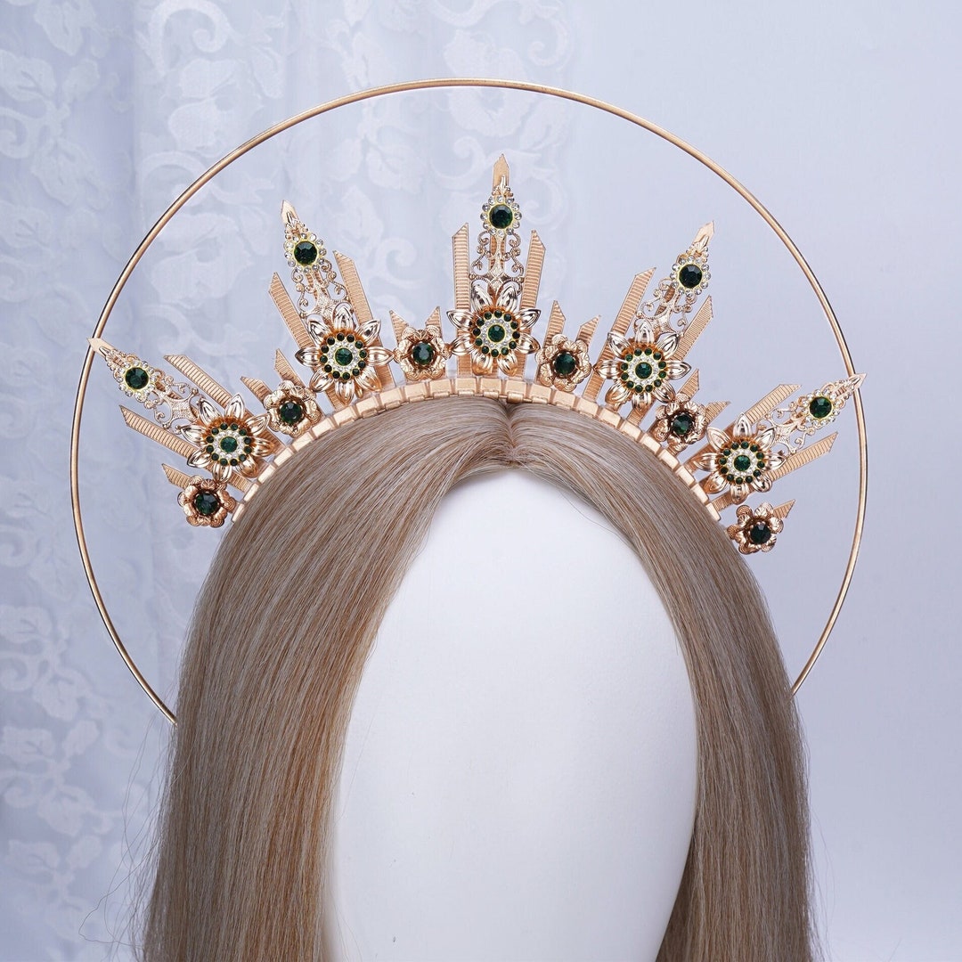 Wedding Tiara, Gold Green Halo Crown, Gift for Women, Halo Headlights ...