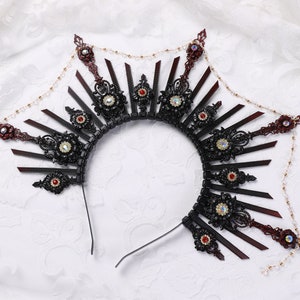 Spiked Halo Crown Witch Black Tiara With Chain,fairy Headpiece,dark ...
