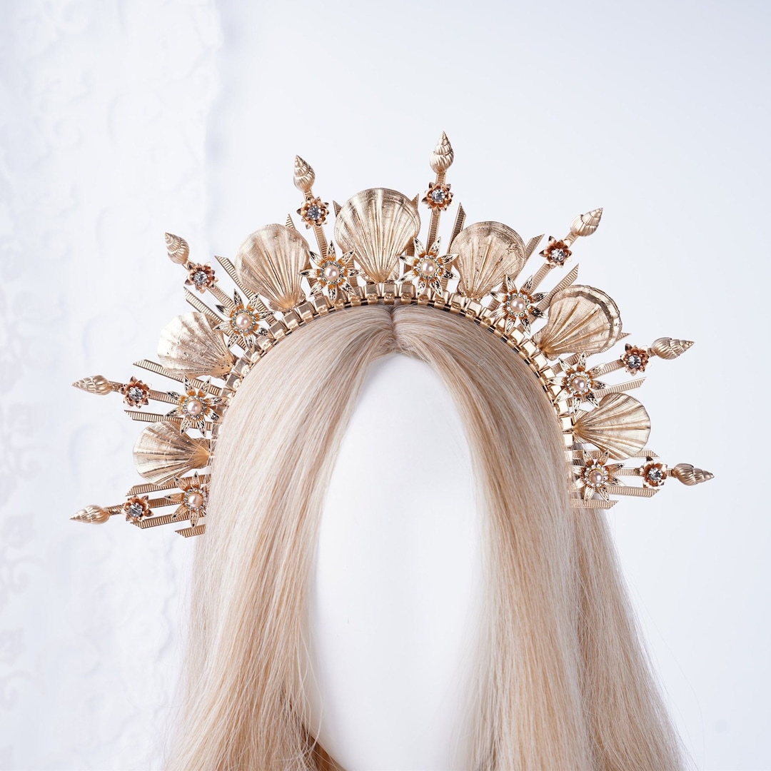 Shell Pearl Halo Crown Gold, Crown for Women, Zip Tie Jewelry, Gold ...
