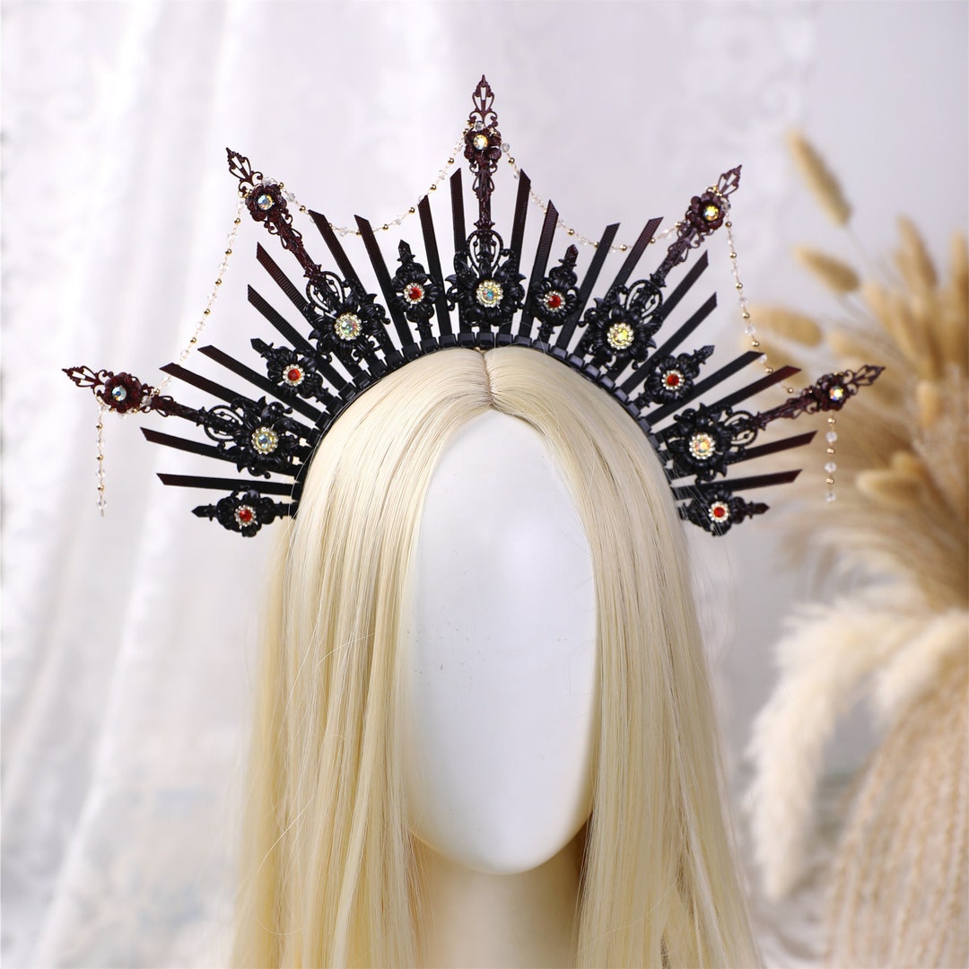 Spiked Halo Crown Witch Black Tiara With Chain,fairy Headpiece,dark ...