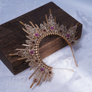 Gold Wedding Tiara, Crystal Halo Crown, Boho Festival Bride Handband ...
