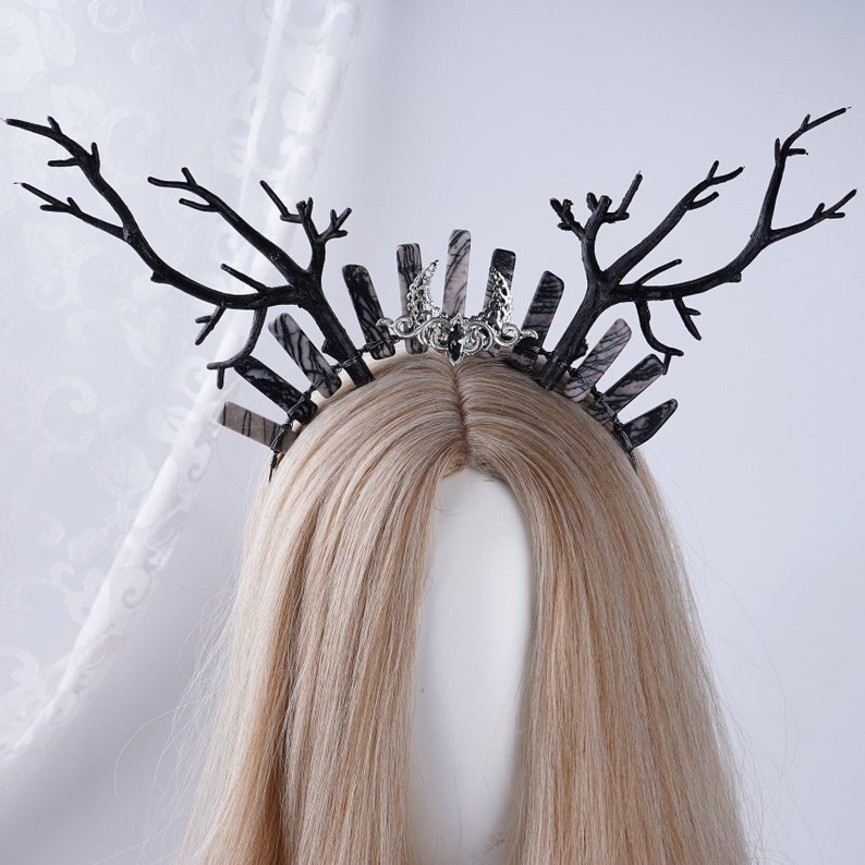 Crystal Crown for Women With Branch Moon Spiritual Obsidian - Etsy