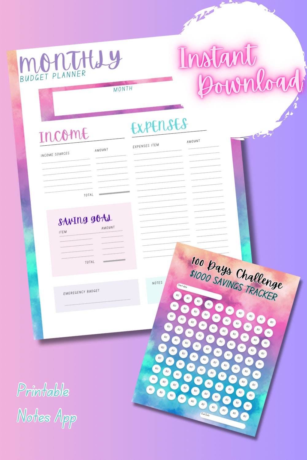 Monthly Budget Planner Bonus Savings Tracker Challenge Finance Planner ...