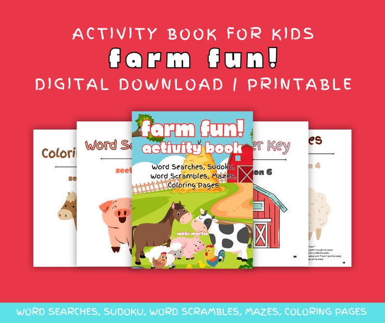 Farm Fun! Kids Activity Book | Digital Download | Printable Activity ...