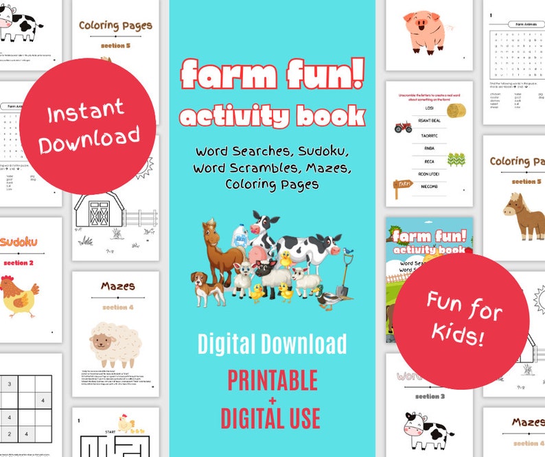 Farm Fun! Kids Activity Book | Digital Download | Printable Activity ...
