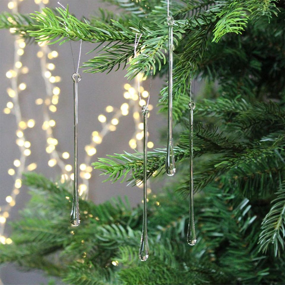 12 Pack Iridescent Water Drop Glass Christmas Tree Hanging Decorations ...