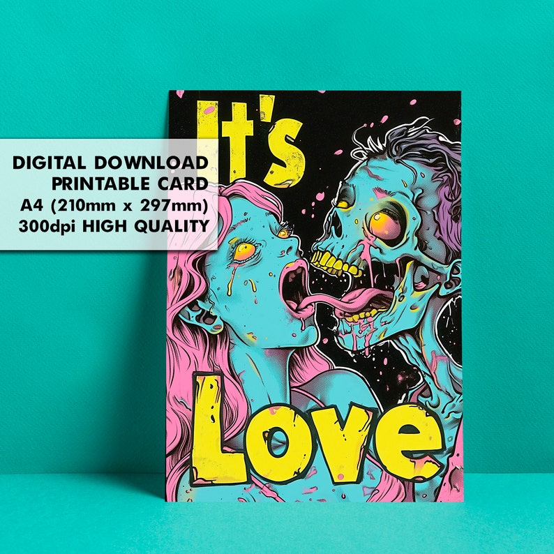 Vintage Love: Zombie Romance Printable Valentine's Day Card Instant ...
