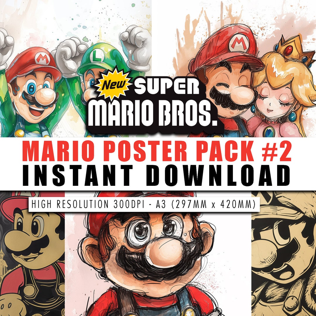 Super Mario - Nintendo RARE Instant Download Poster Bundle: 5 Digital ...