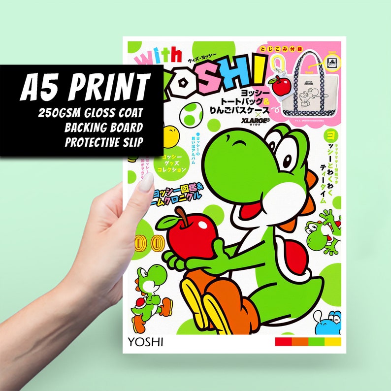 Yoshi A5 Art Print - Super Mario, Toys, Gift, Decor, Pop Culture, Wall ...
