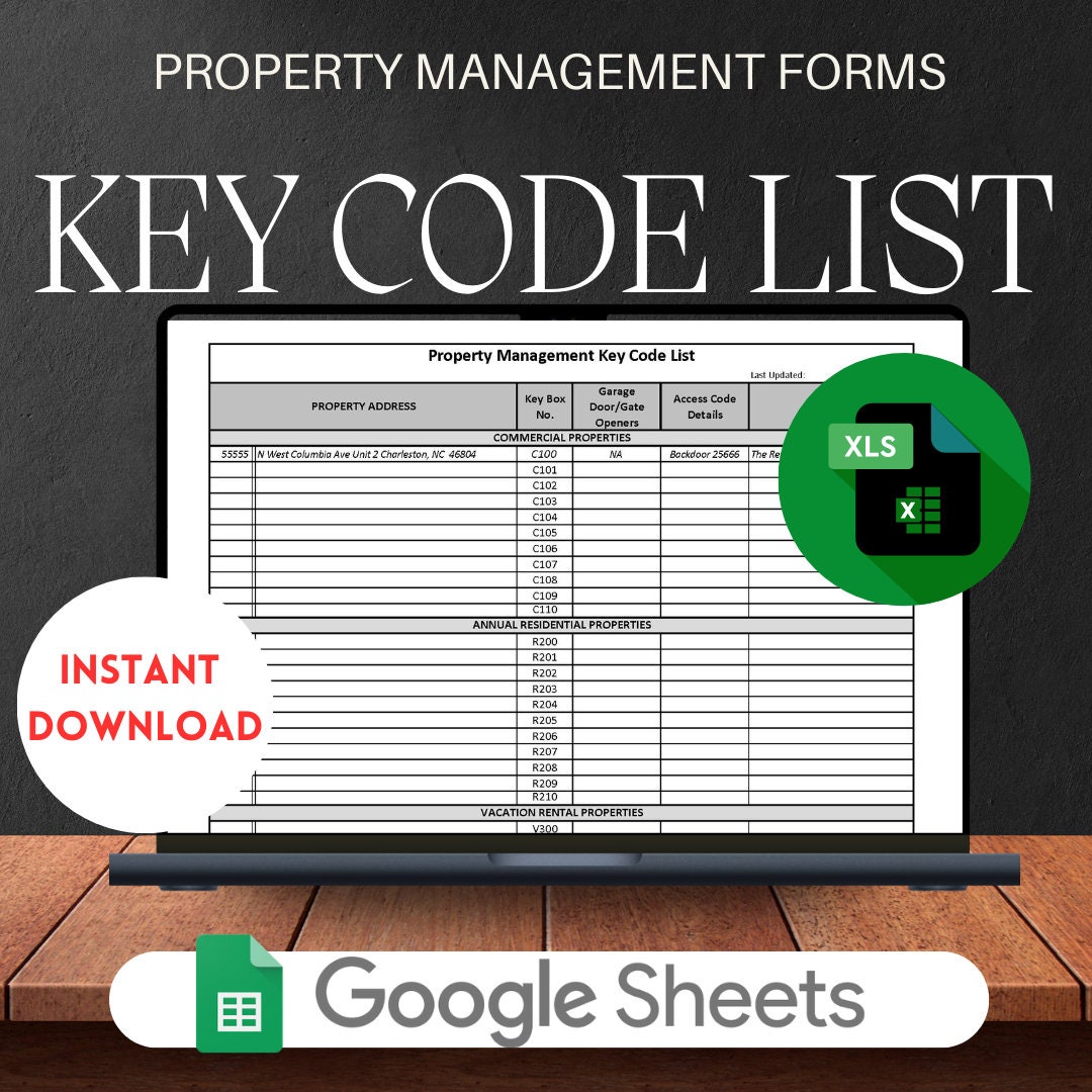 Key Code List, Key Storage Tracking Spreadsheet, Google Docs and Excel ...