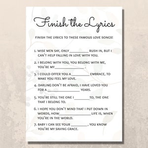 Finish the Lyrics Bridal Shower Game - Green/outdoors Theme - Etsy