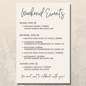 Weekend Events Itinerary for Wedding Hotel Bags - Etsy