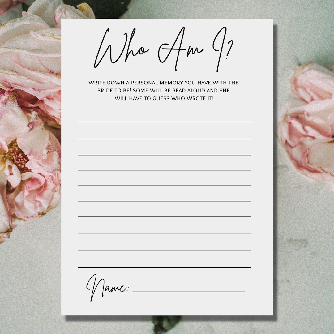Minimalistic Bridal Shower Game - Who Am I? Digital Download - Etsy
