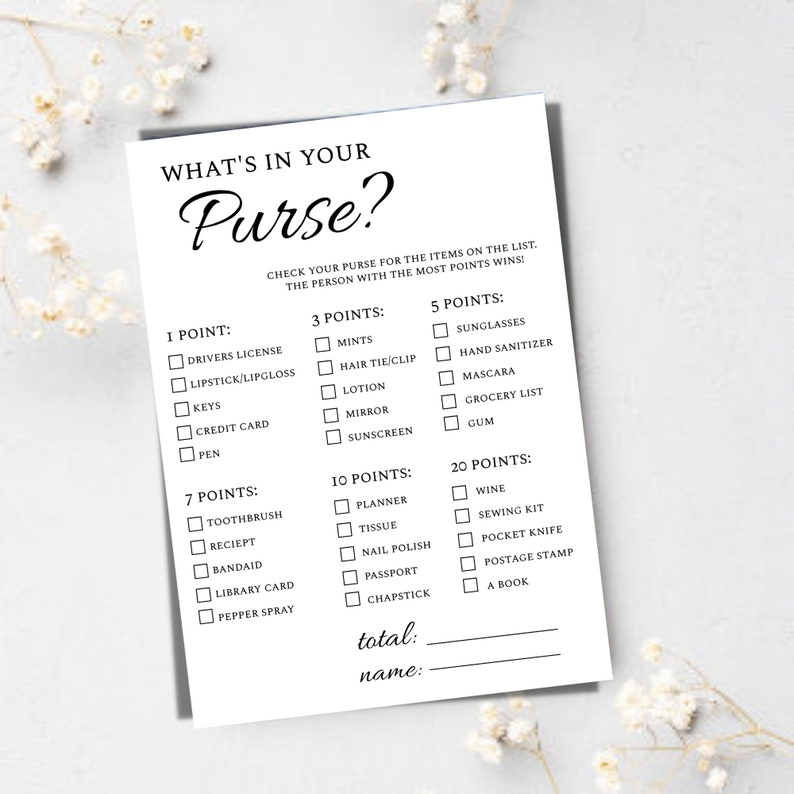 What's in Your Purse Bridal Shower Game - Etsy