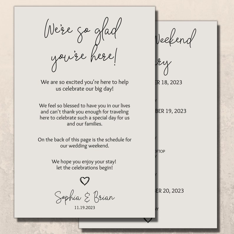 Wedding Hotel Welcome Bag Cards - Etsy