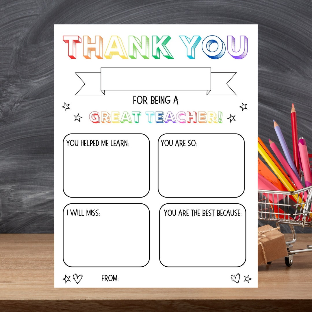 Teacher THANK YOU Worksheet - Digital Download! - Etsy