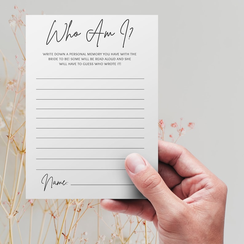 Minimalistic Bridal Shower Game - Who Am I? Digital Download - Etsy