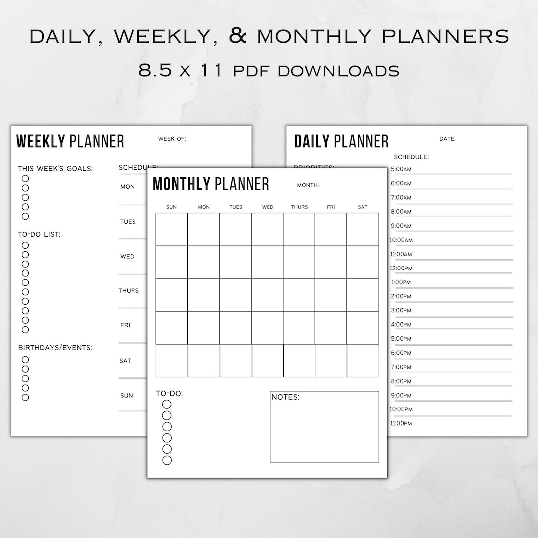 Daily, Weekly, & Monthly Digital Planning Sheets - Etsy