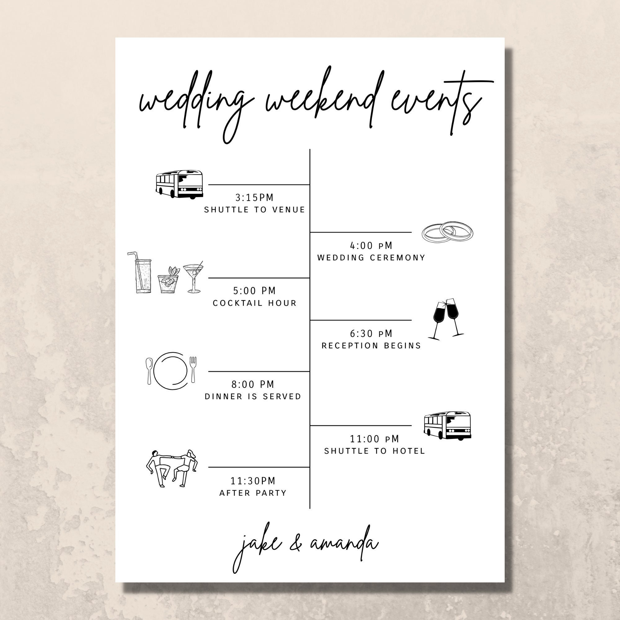 Wedding Itinerary Card - Etsy
