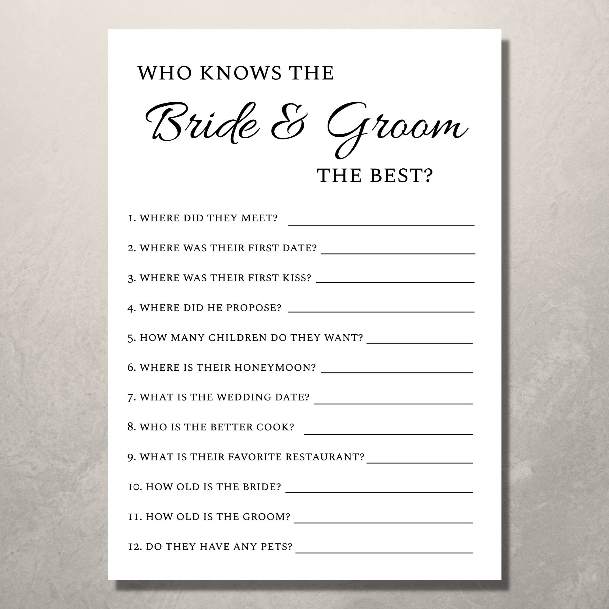 Who Knows the Bride & Groom the Best? Bridal Shower Game - Etsy
