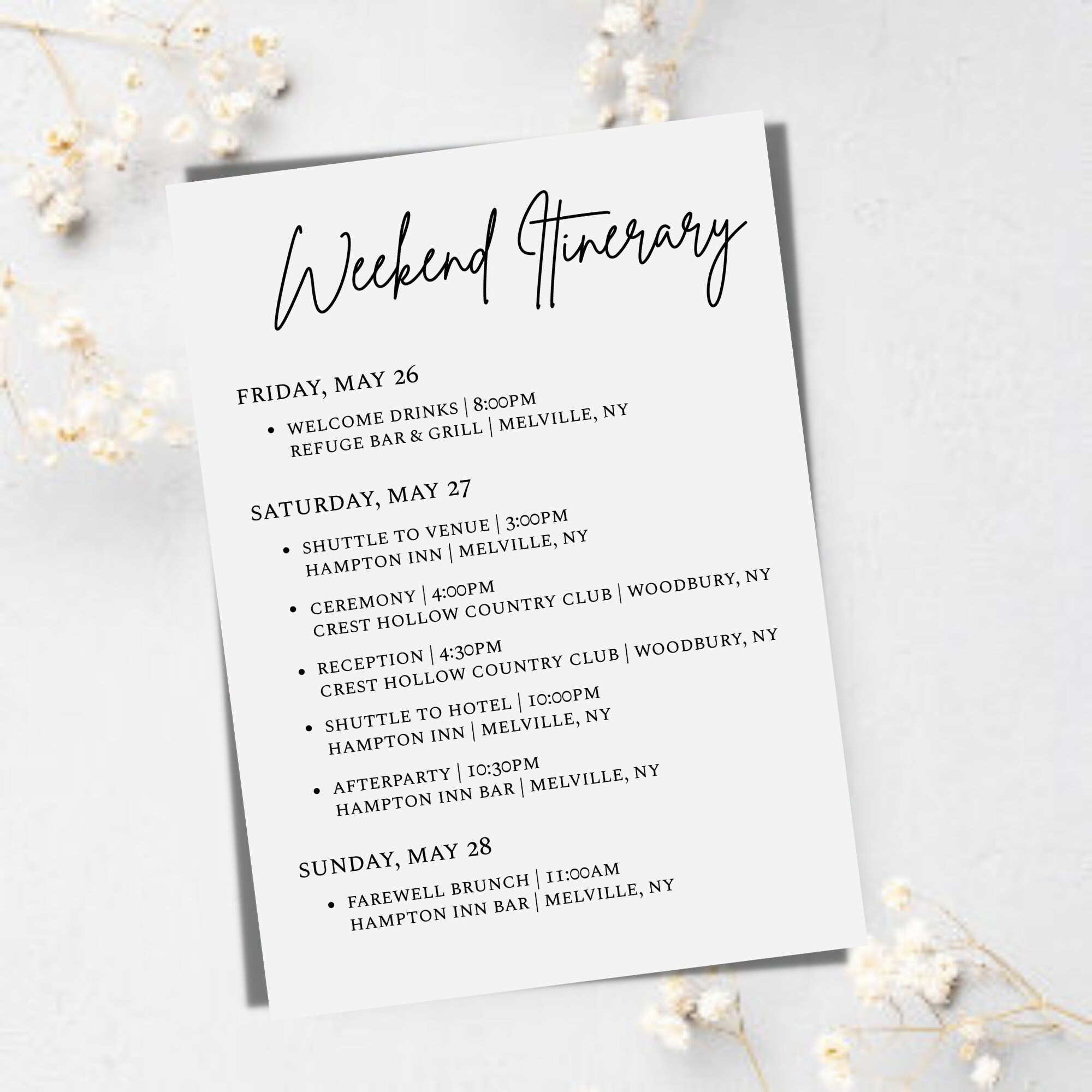 Wedding Welcome Card for Hotel Bags With Itinerary - Editable Digital ...