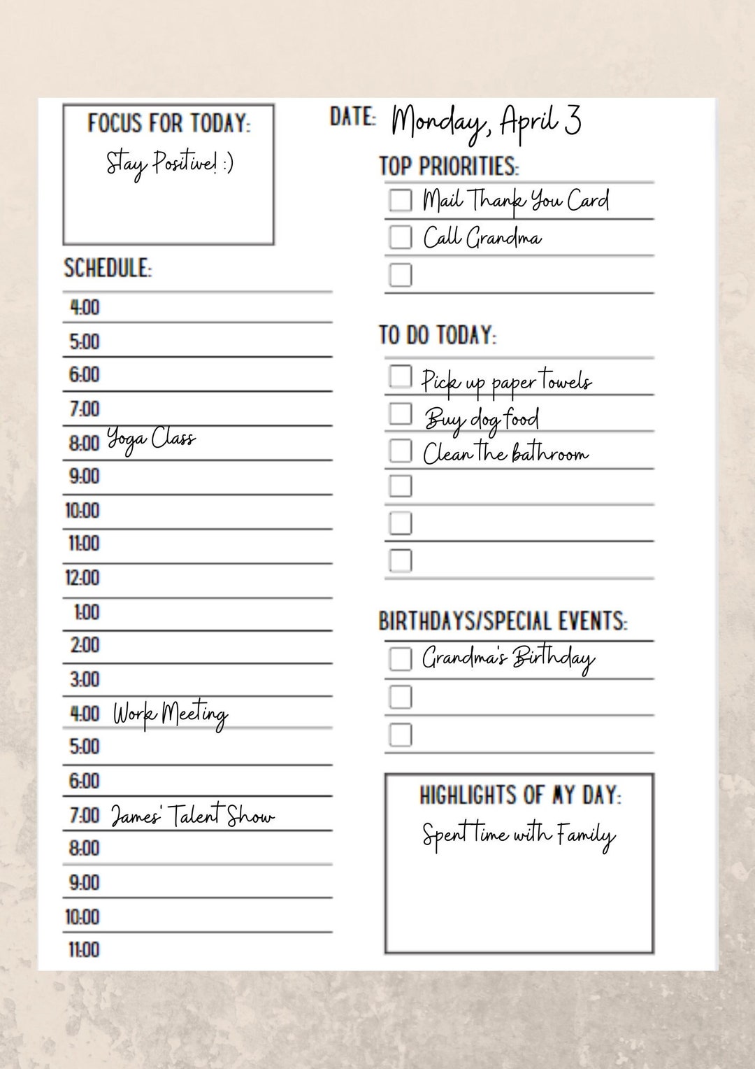 Daily Planning Checklist - Etsy