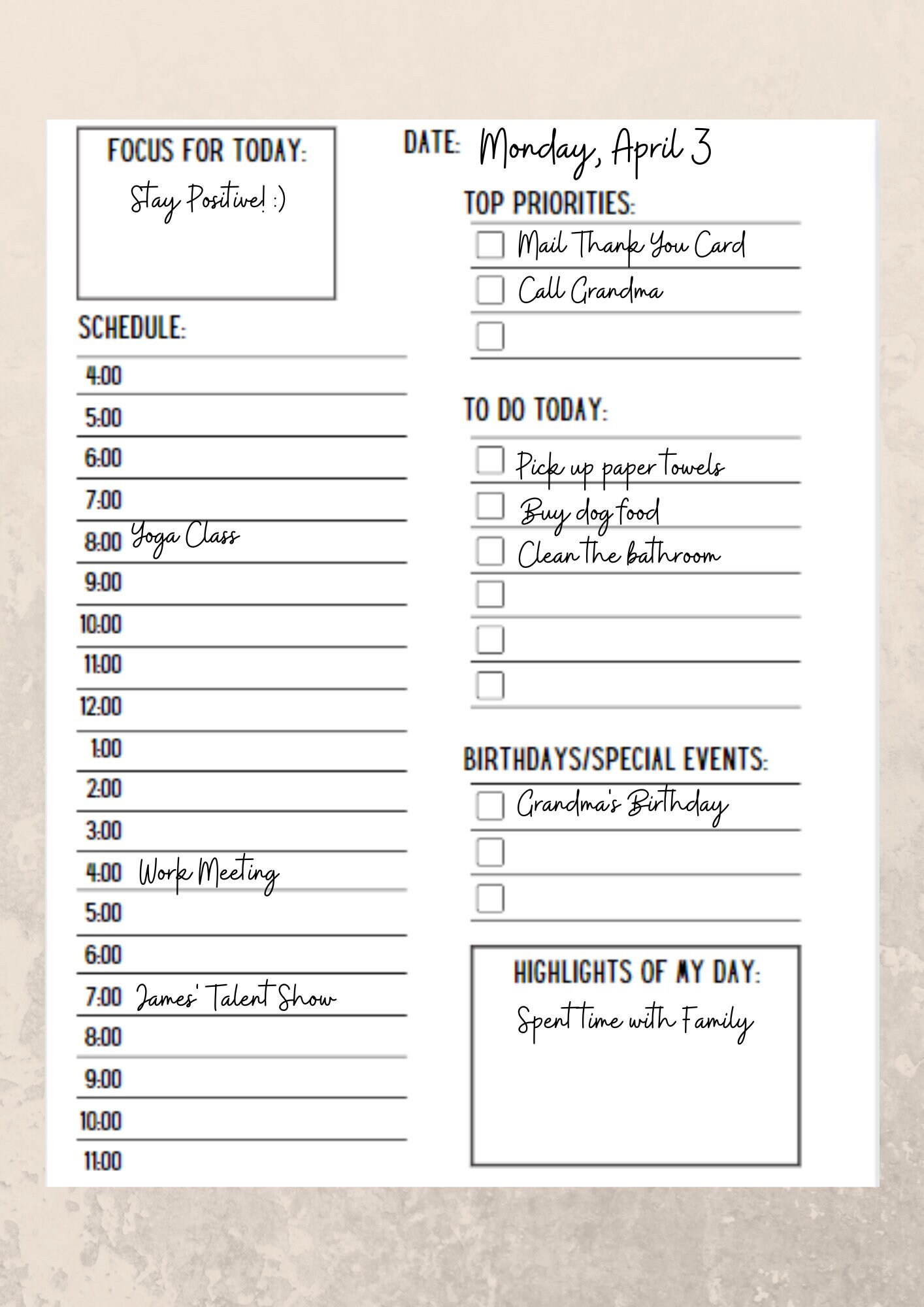 Daily Planning Checklist - Etsy