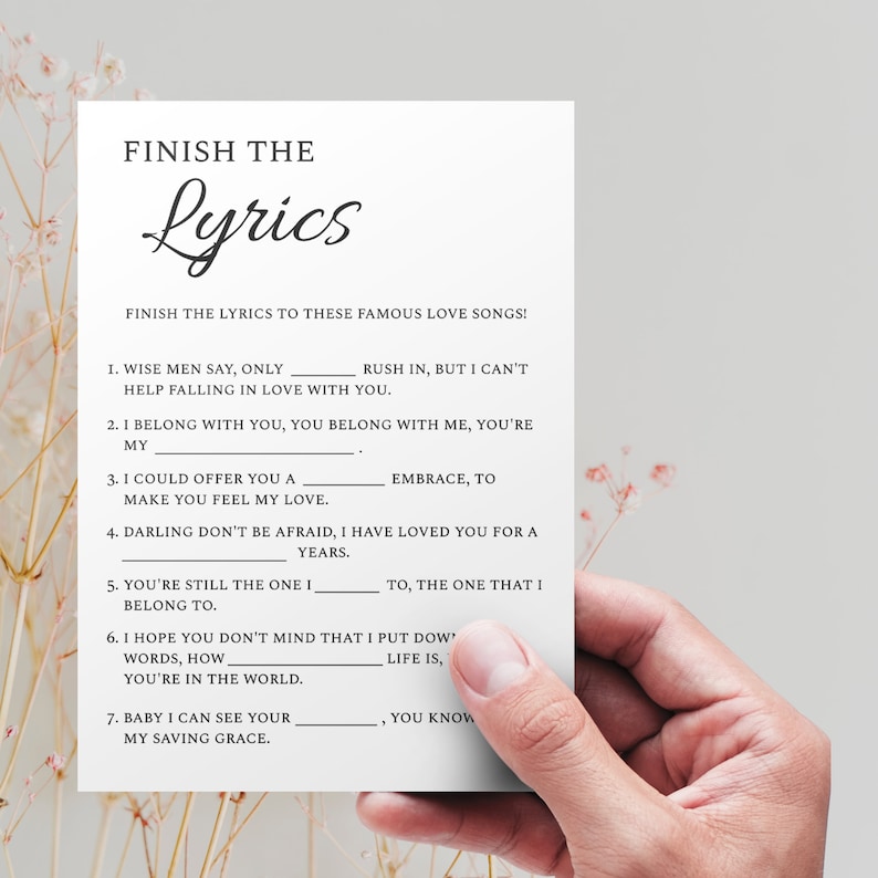 Finish the Lyrics Bridal Shower Game - Etsy