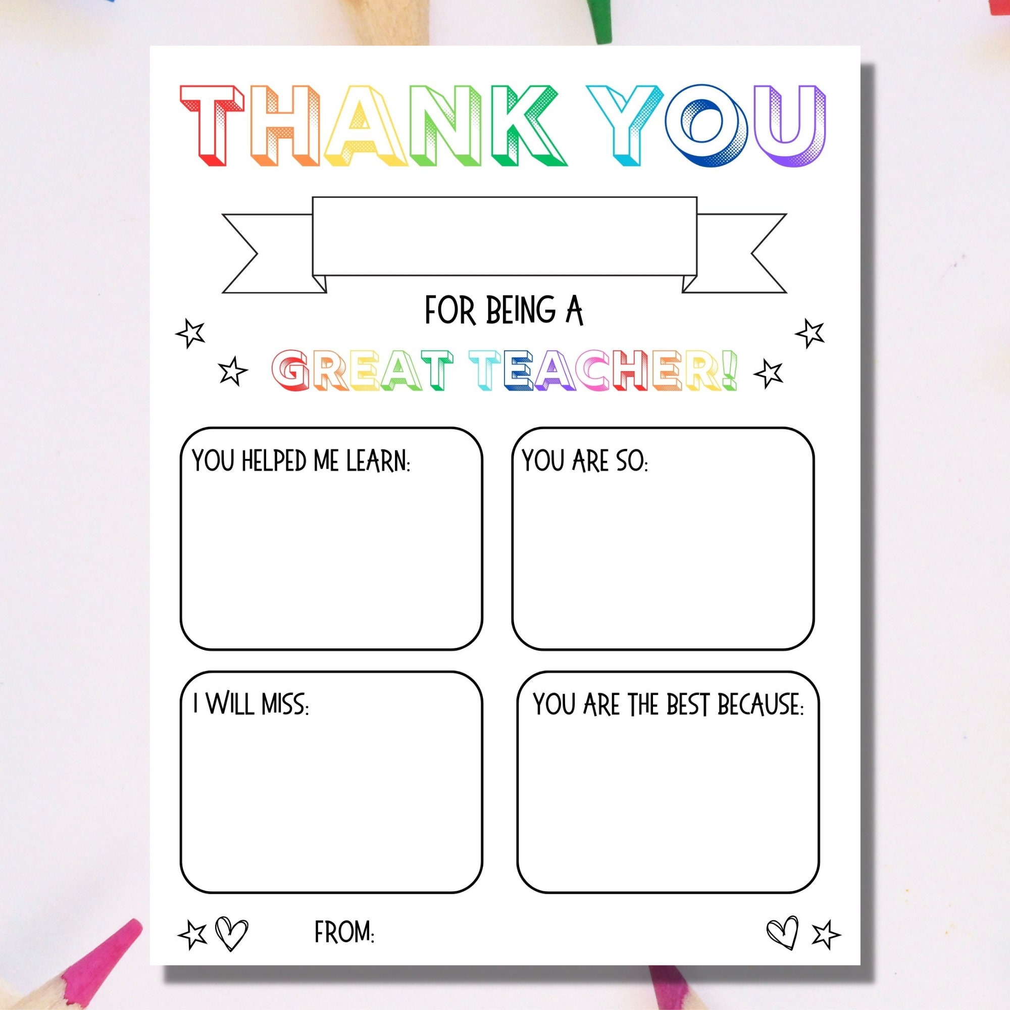 Teacher THANK YOU Worksheet - Digital Download! - Etsy