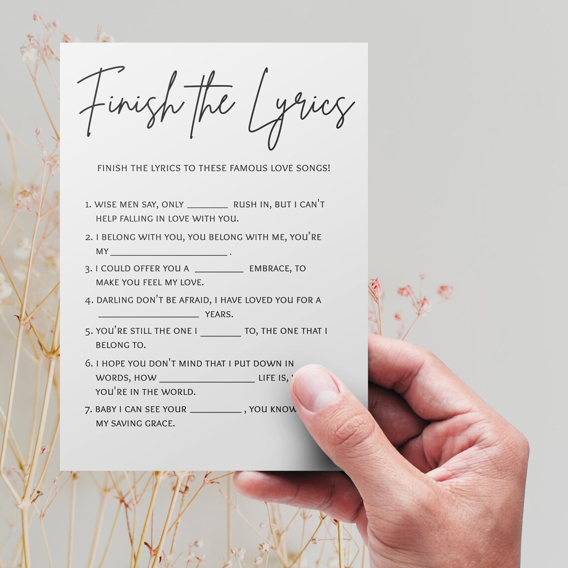 Minimalistic Bridal Shower Game - Finish the Lyrics! Digital Download ...