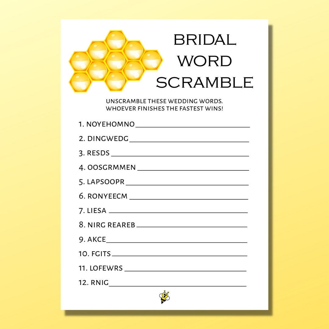 Bridal Word Scramble Bridal Shower Game - Yellow Summer Theme - Etsy