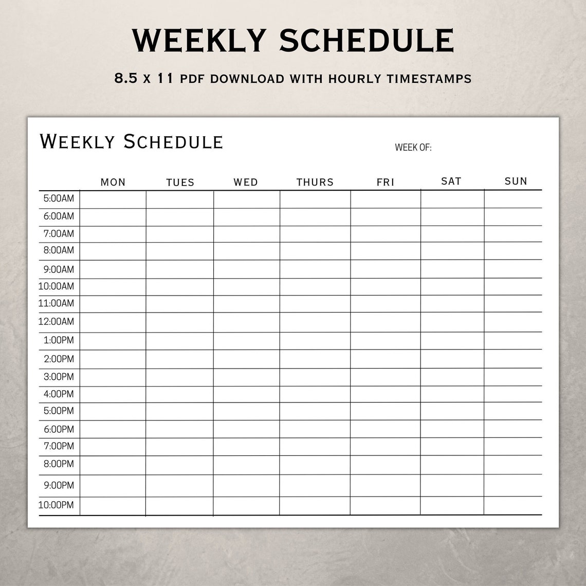 Weekly Planner With Hourly Timestamps - Etsy Weekly Planner With Hourly Timestamps - Etsy