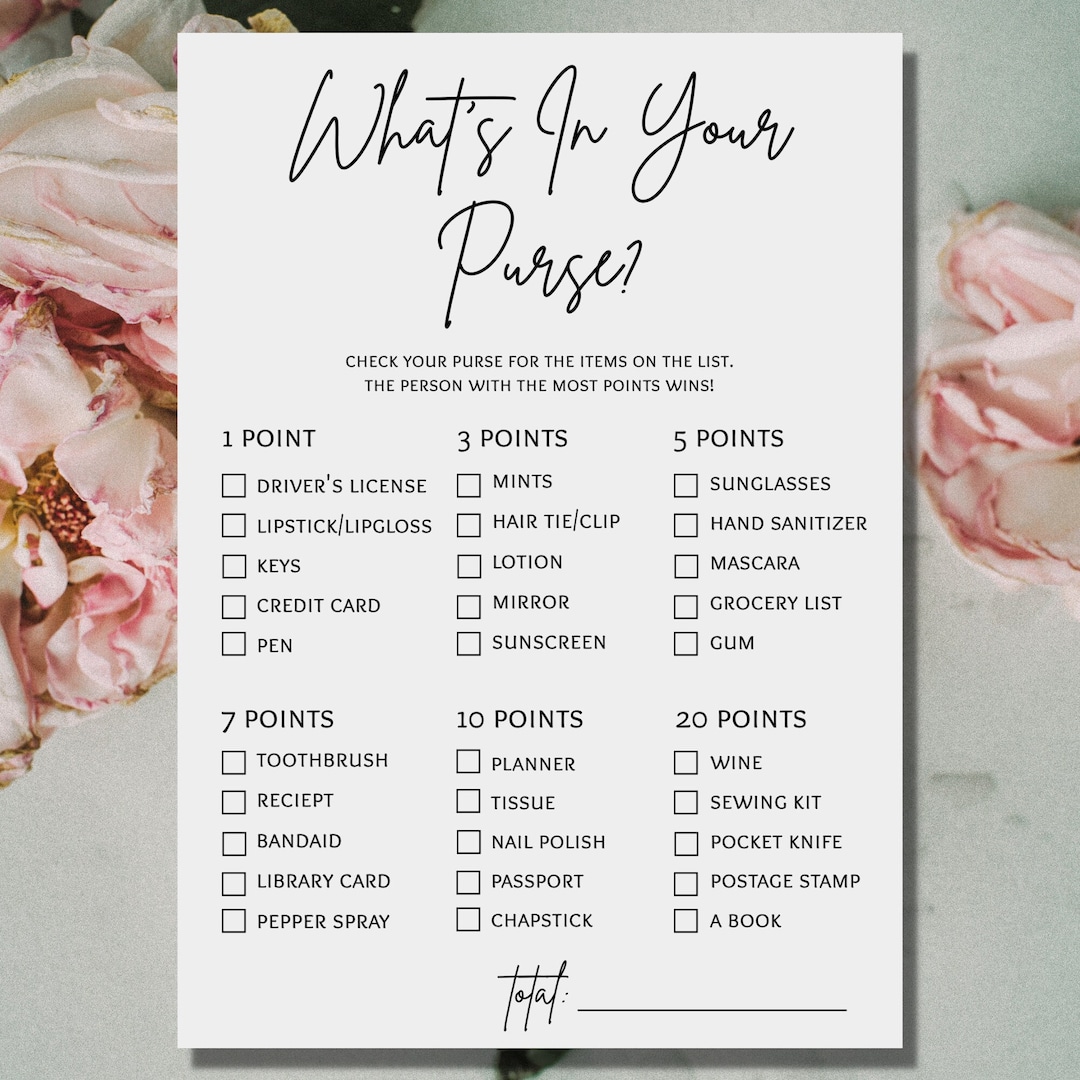 Minimalistic Bridal Shower Game - What's in Your Purse? Digital ...